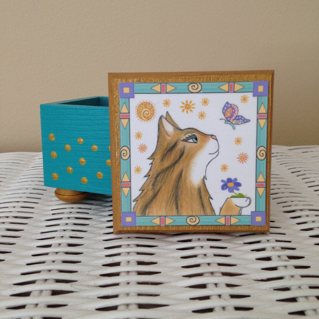 Cat Trinket Box, Handmade Cat Jewelry Box, Cat Keepsake Box, Wood ...