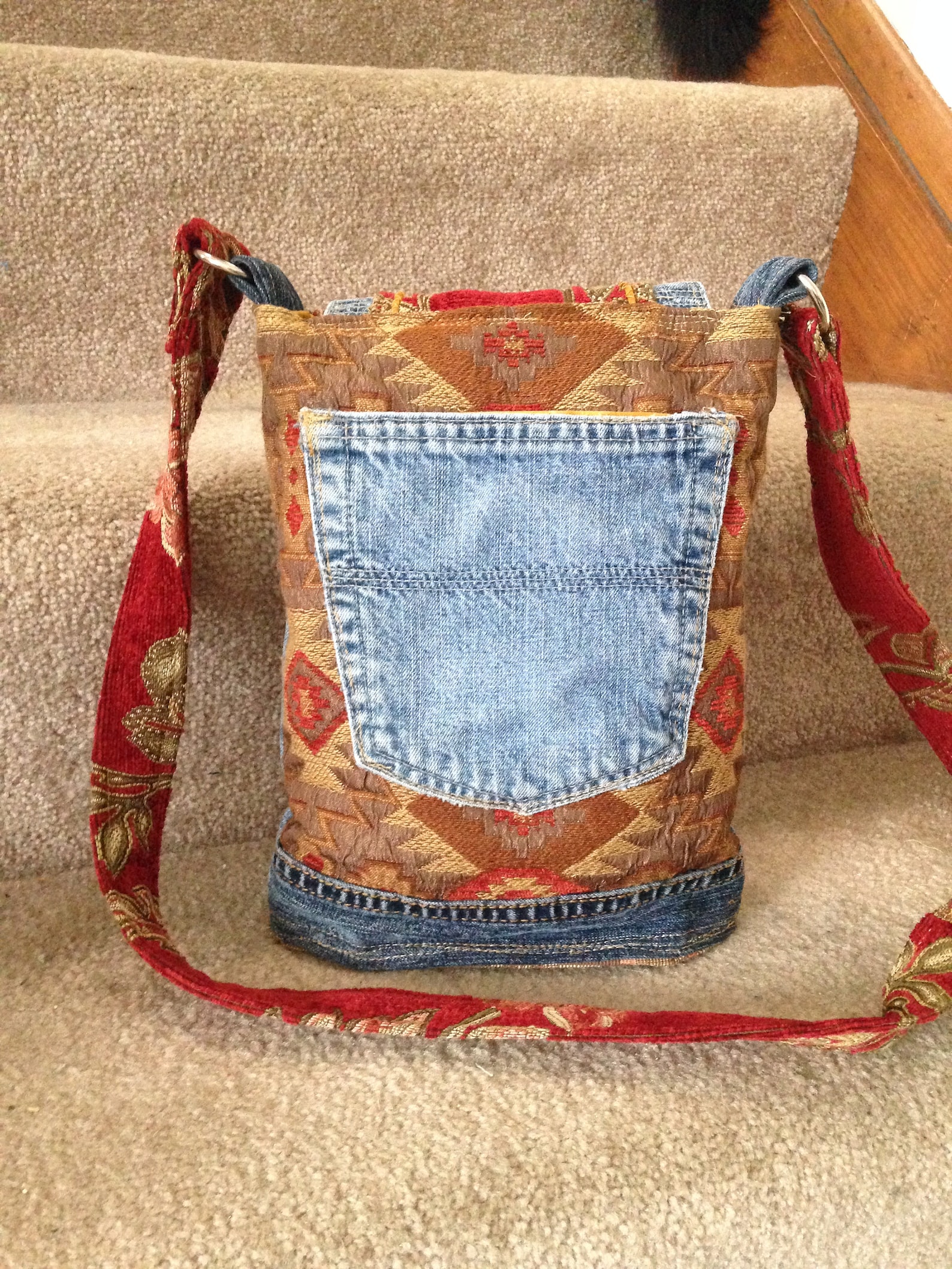 Tapestry and Denim Shoulder Bag, Handmade Tapestry Handbag - Etsy