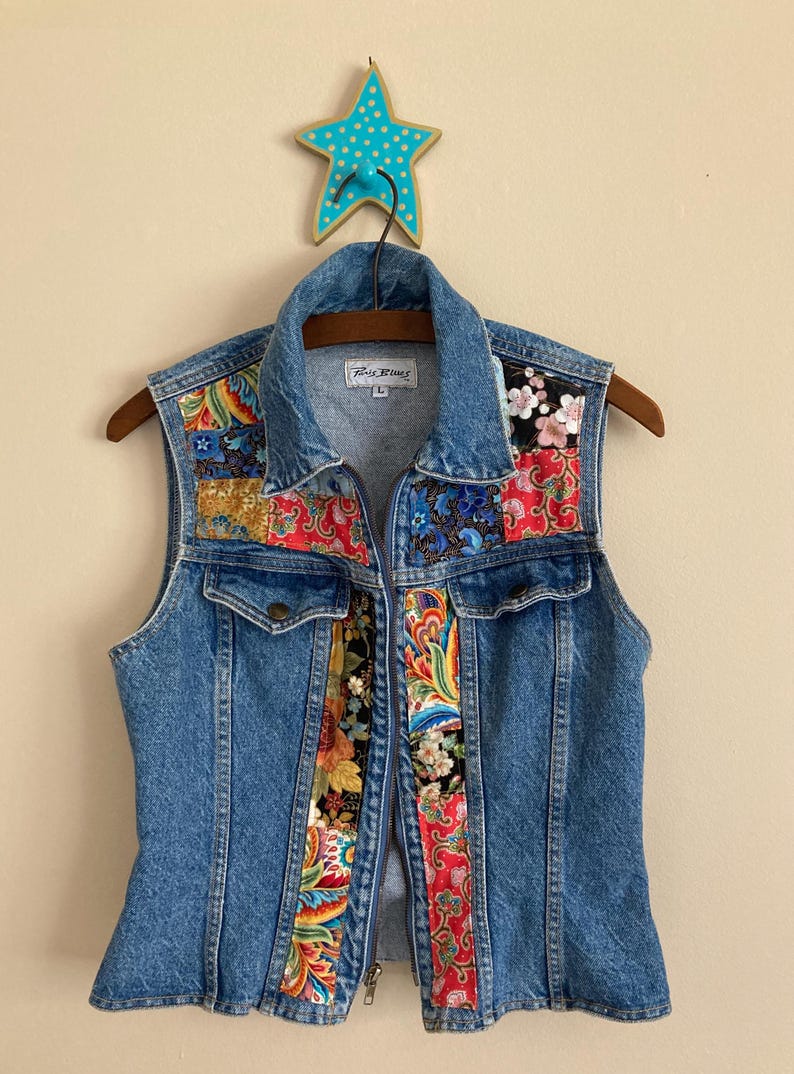 Upcycled Embellished Denim Vest - Etsy