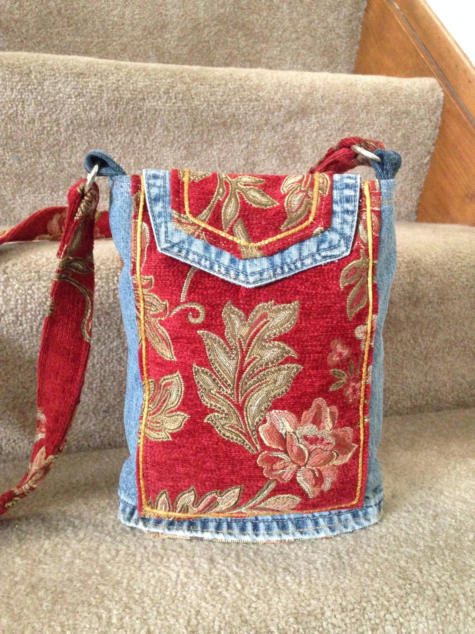 Tapestry and Denim Shoulder Bag, Handmade Tapestry Handbag - Etsy