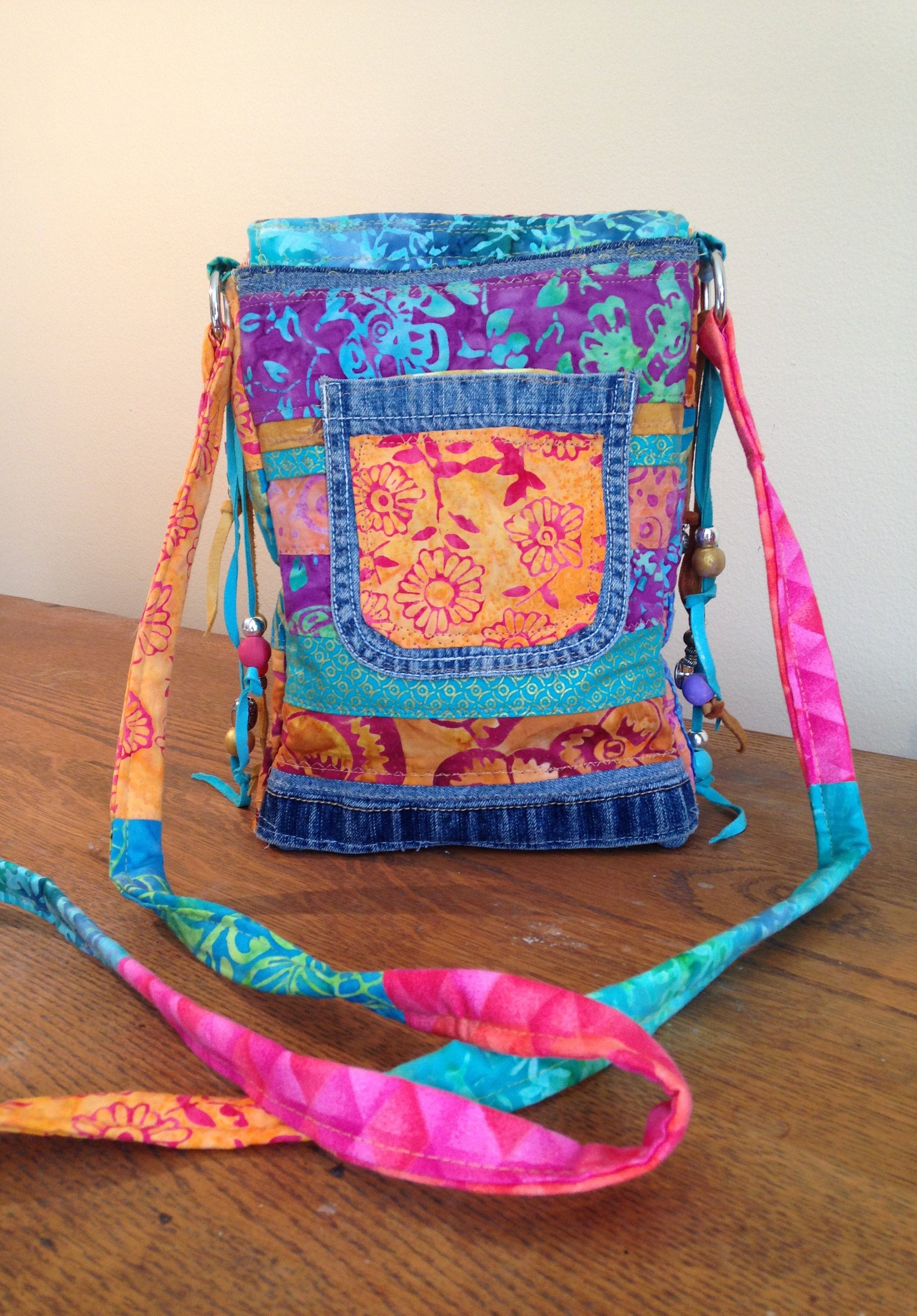 Festival Batik Fabric Crossbody Bag, Patchwork Fabric Handbag, Denim ...