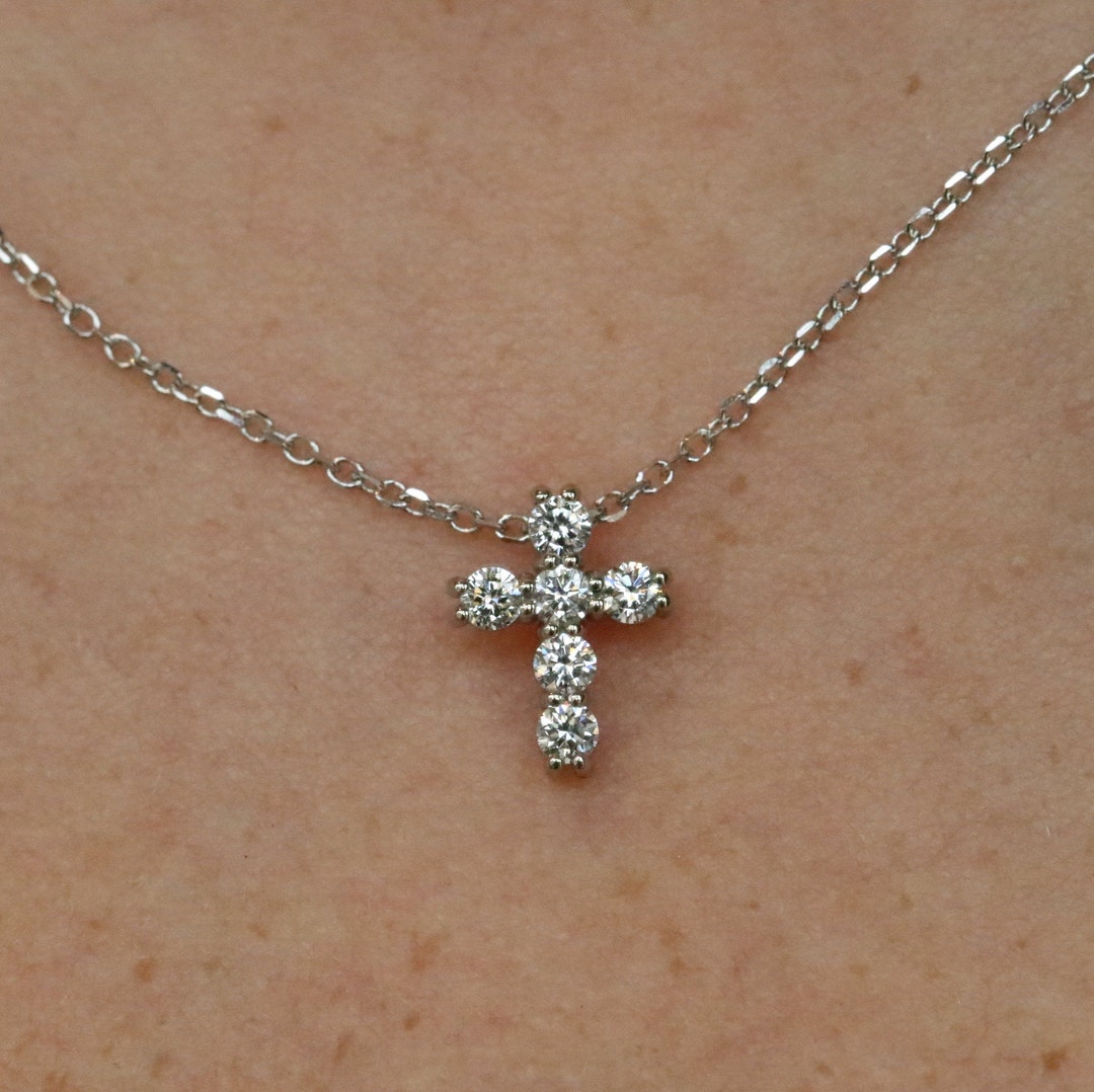 Natural Real Diamond Cross Necklace / 14kt Solid Gold / Minimalist ...