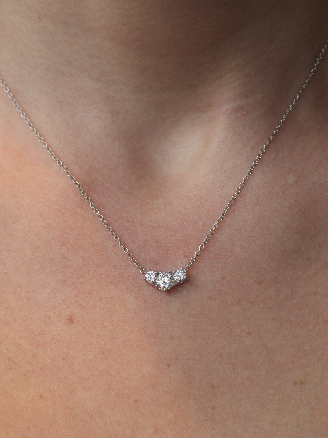 3 Stone Natural Round Brilliant Cut Diamond Pendant - Etsy