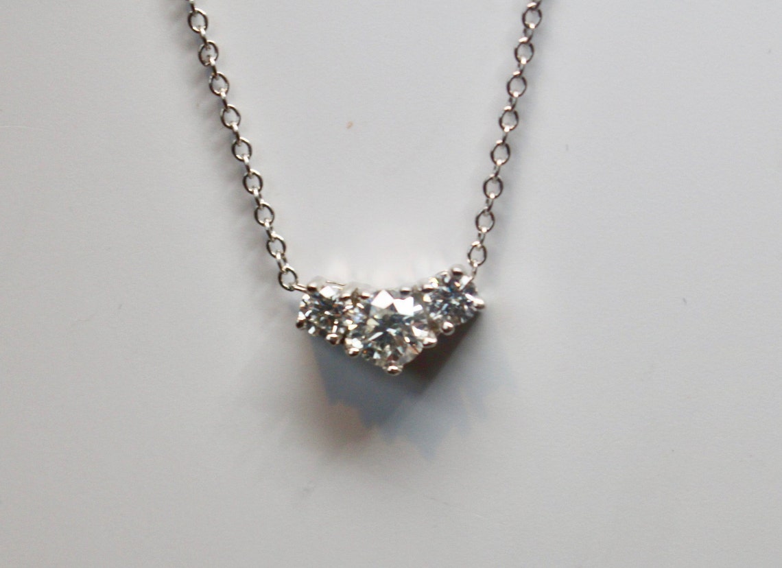 3 Stone Natural Round Brilliant Cut Diamond Pendant - Etsy