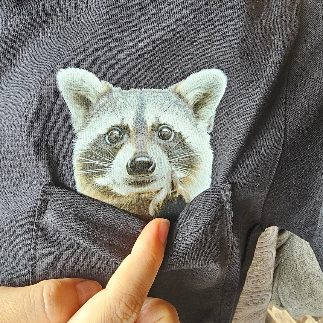 Raccoon Hidden Middle Finger Humor Pocket Funny Raccoon Print Raccoon T ...