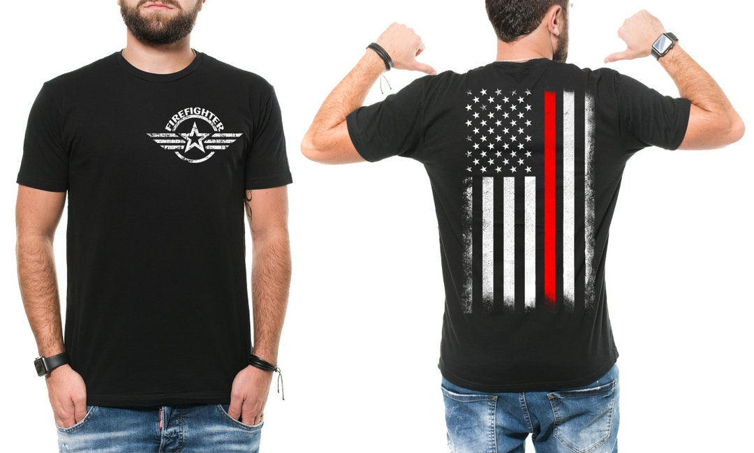 Thin Red Line Shirt Firefighter USA Flag Red Line of Courage ...