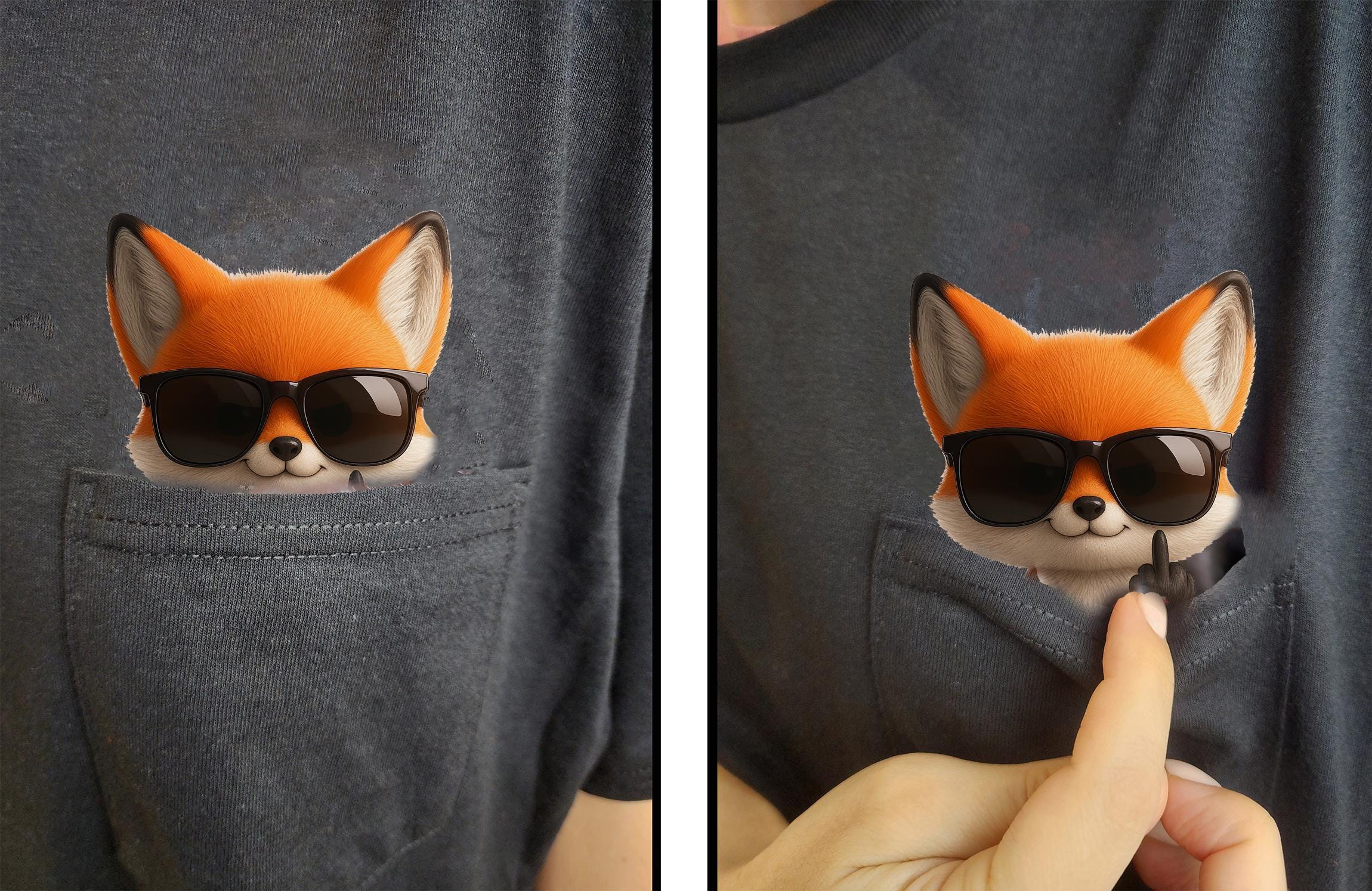 Fox Hidden Middle Finger Pocket – Funny Fox Print – Fox Lover T-shirt ...