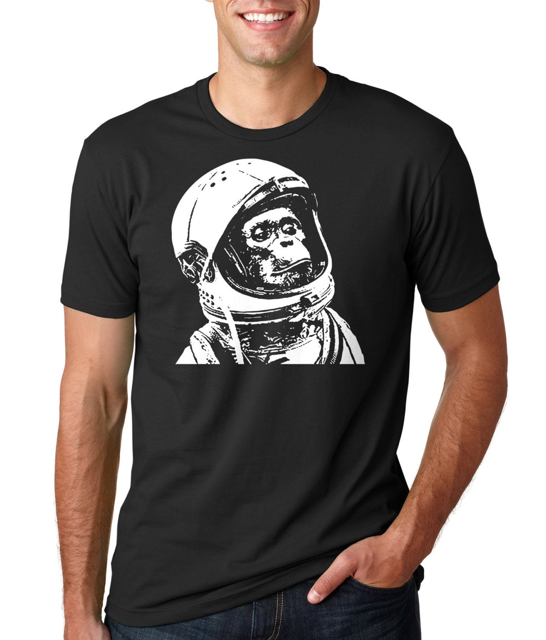 Chimpanzee T-shirt Funny Astronaut Chimp Tee Shirt Space Star Tee Shirt ...