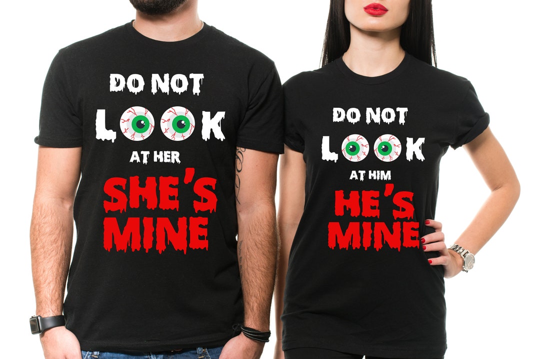 Matching Costumes Scary Eyeball Cute Couples Shirts His Heart is Mine ...