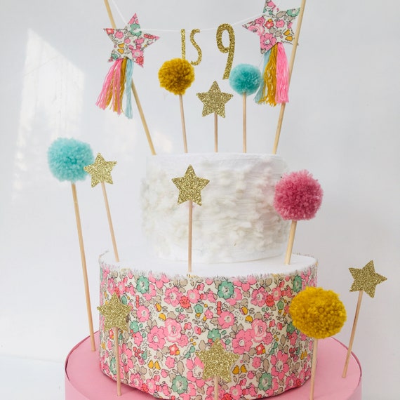 Mini Star and Pom Pom Cake Topper Set/ Cake Decorations/ Love | Etsy UK