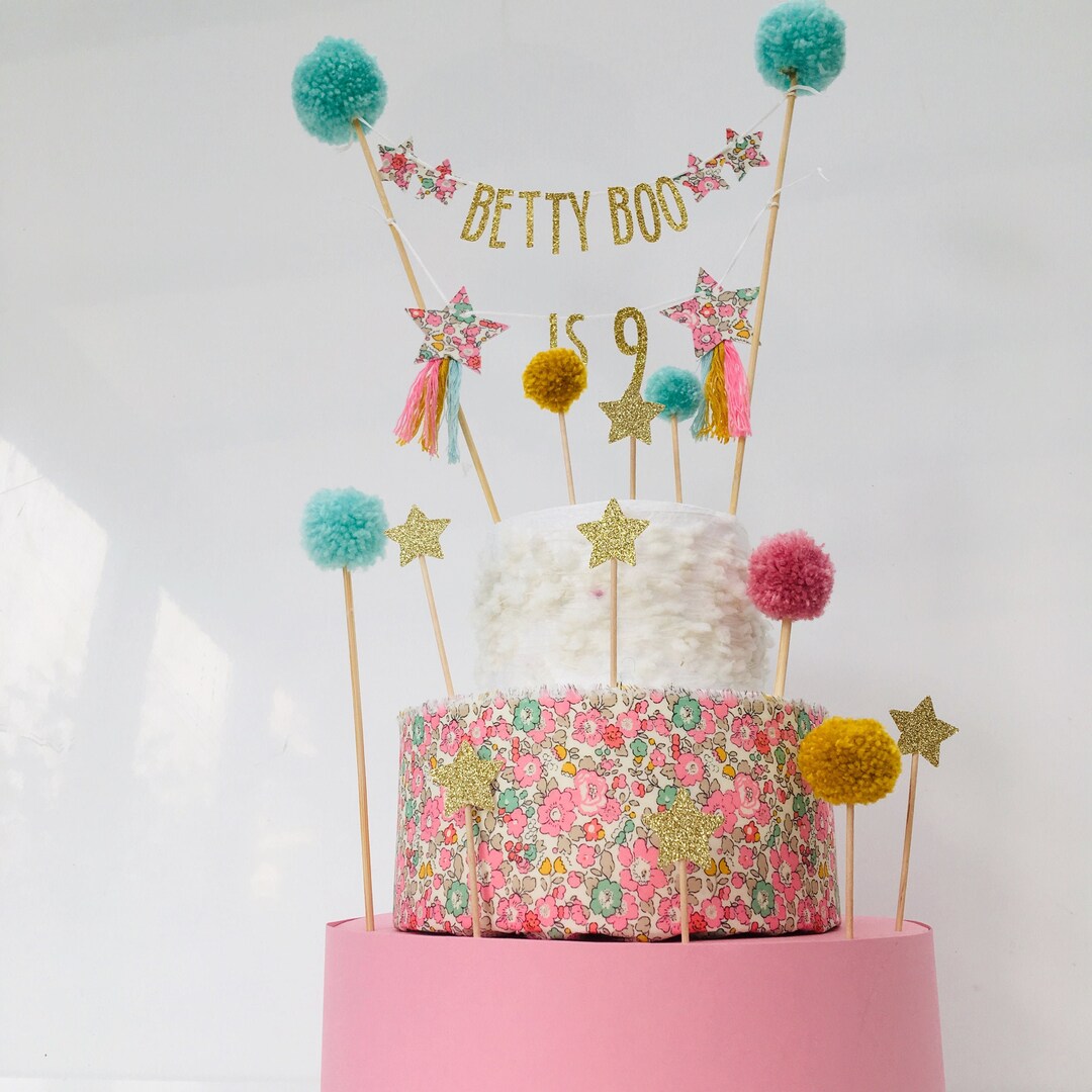 Liberty Print Personalised Name & Age Star Cake Topper - Etsy