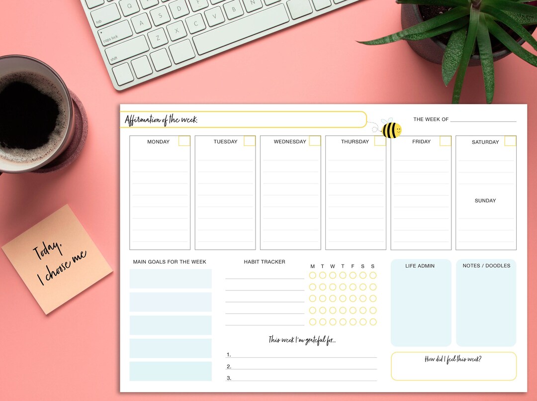 A4 Weekly Planner Pad Organiser Notepad to Do List Memo Pad Desk ...