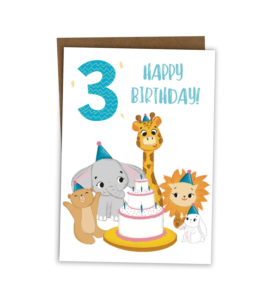 3rdd Birthday Card - Third Birthday Card - Age 3 Birthday Cards for ...