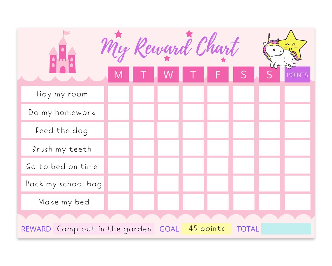 Printable Unicorn Reward Chart Personalised Children's - Etsy