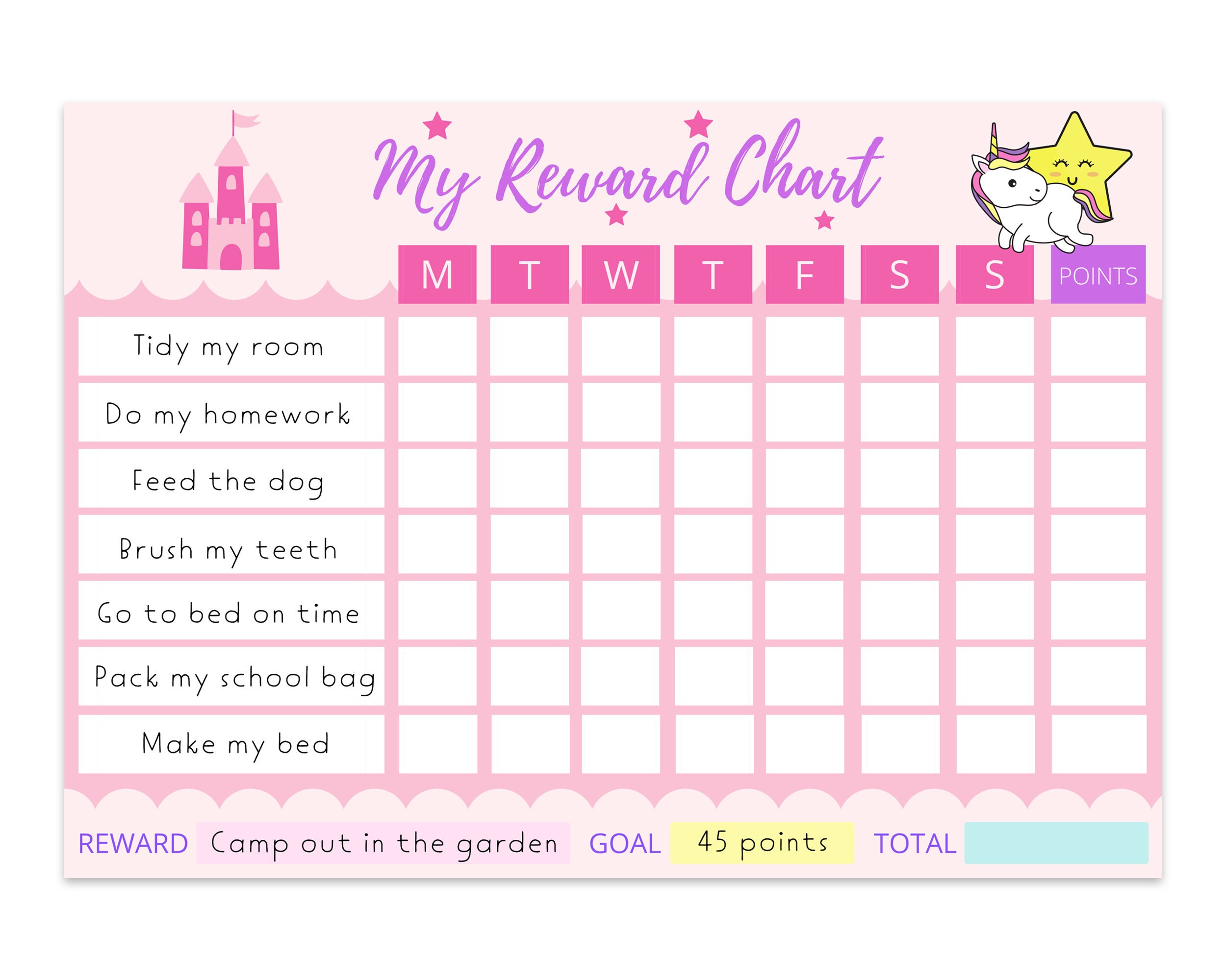 Printable Unicorn Reward Chart, Personalised Children's Reward Chart ...