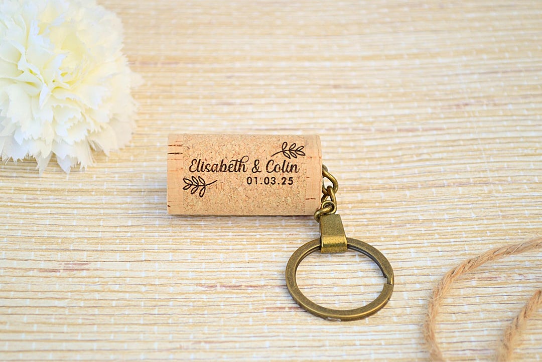 Personalized Wedding Keychain Favors - Custom Wine Cork Keyrings ...
