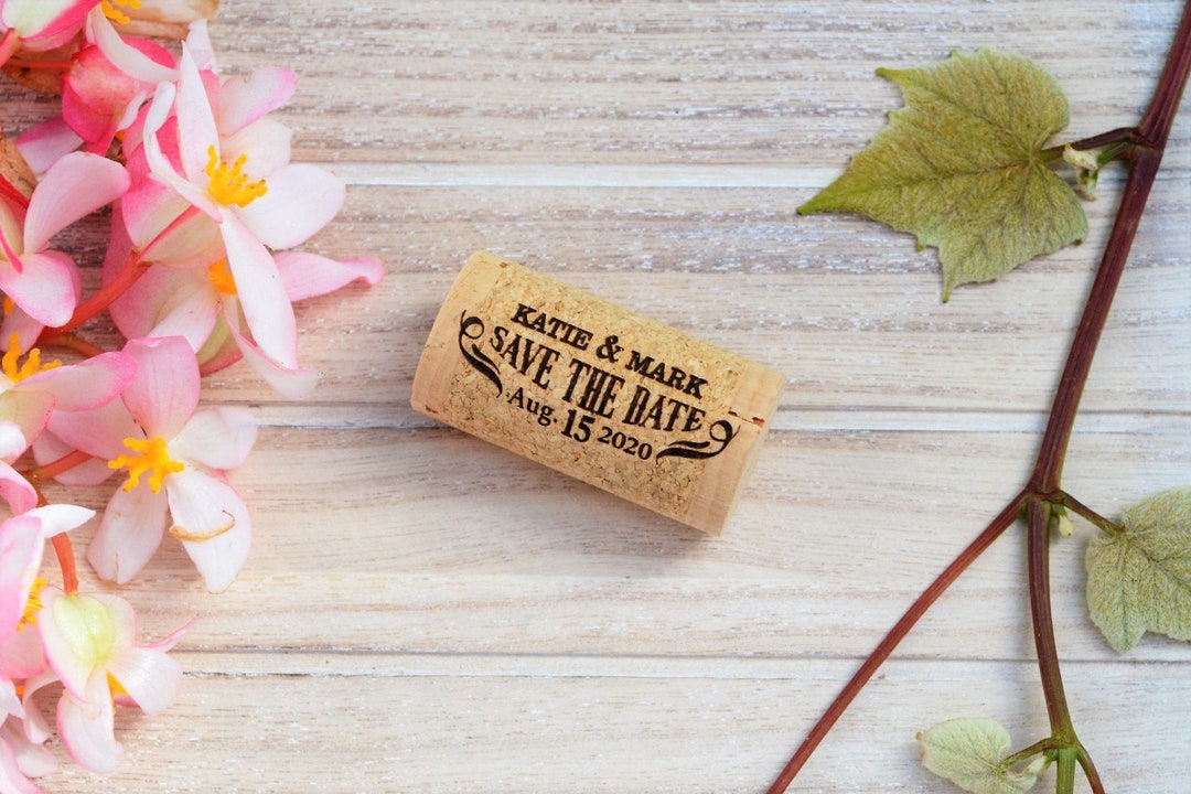 Engraved Wine Cork Save the Date Magnet: Rustic Wedding Favor - Etsy