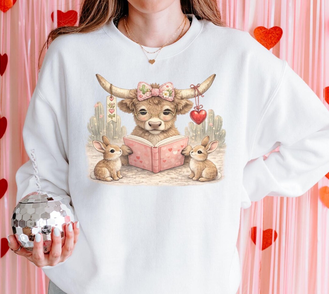 Librarian Valentine Sweatshirt, Western Cow, Book Lover Gift - Etsy