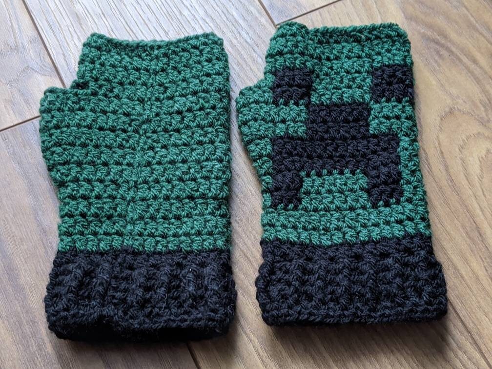 Minecraft Creeper Fingerless Gloves Creeper Mitts Child Green Mittens ...