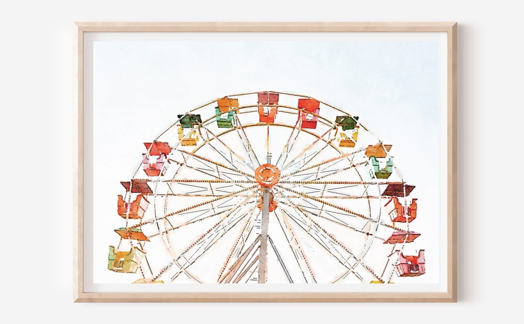DIGITAL DOWNLOAD Ferris Wheel Watercolor Illustration, Printable Ferris ...