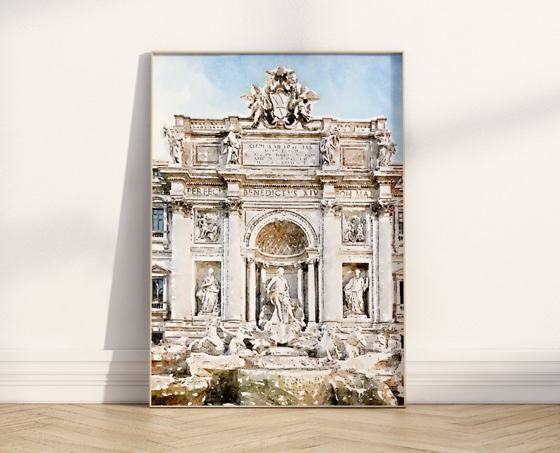 Trevi Fountain Rome Italy Art, DIGITAL DOWNLOAD, Watercolor Painting ...