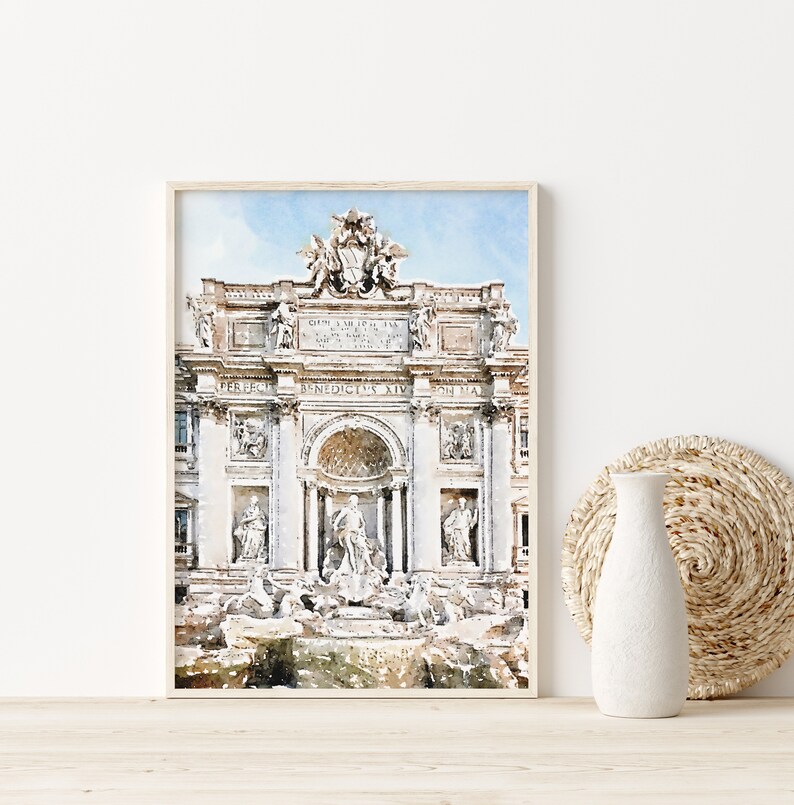 Trevi Fountain Rome Italy Art, DIGITAL DOWNLOAD, Watercolor Painting ...
