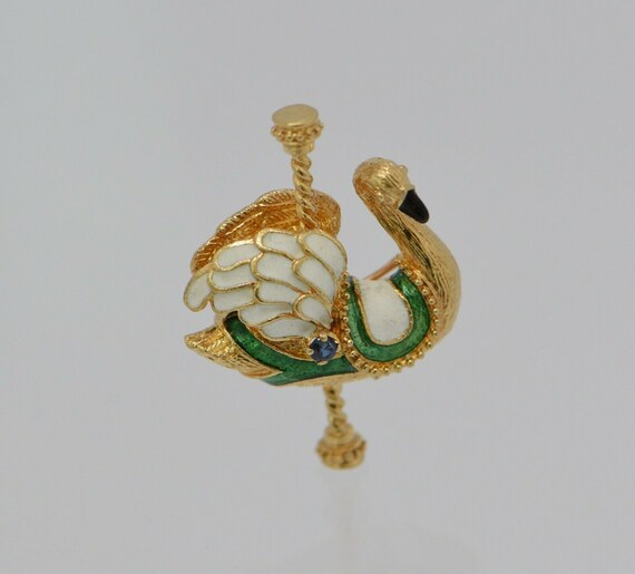 14k Yellow Gold Carousel Swan Pin With Enameled Sections 1979 - Etsy