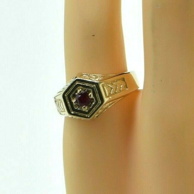 Men's 14K Yellow/Rose Gold Retro 1/3ct Ruby Hexagon Top | Etsy