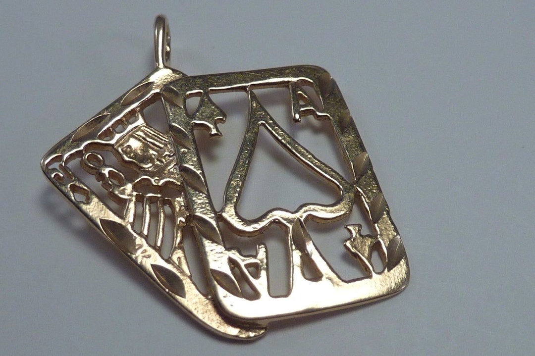14K Yellow Gold Filigree "playing Cards" Pendant - Etsy