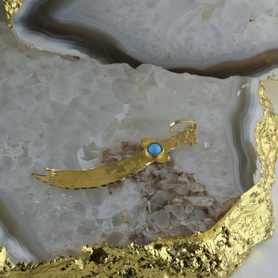 18K Yellow Gold Scimitar Pendant Turquoise Cabochon Set Circa 1970 - Etsy