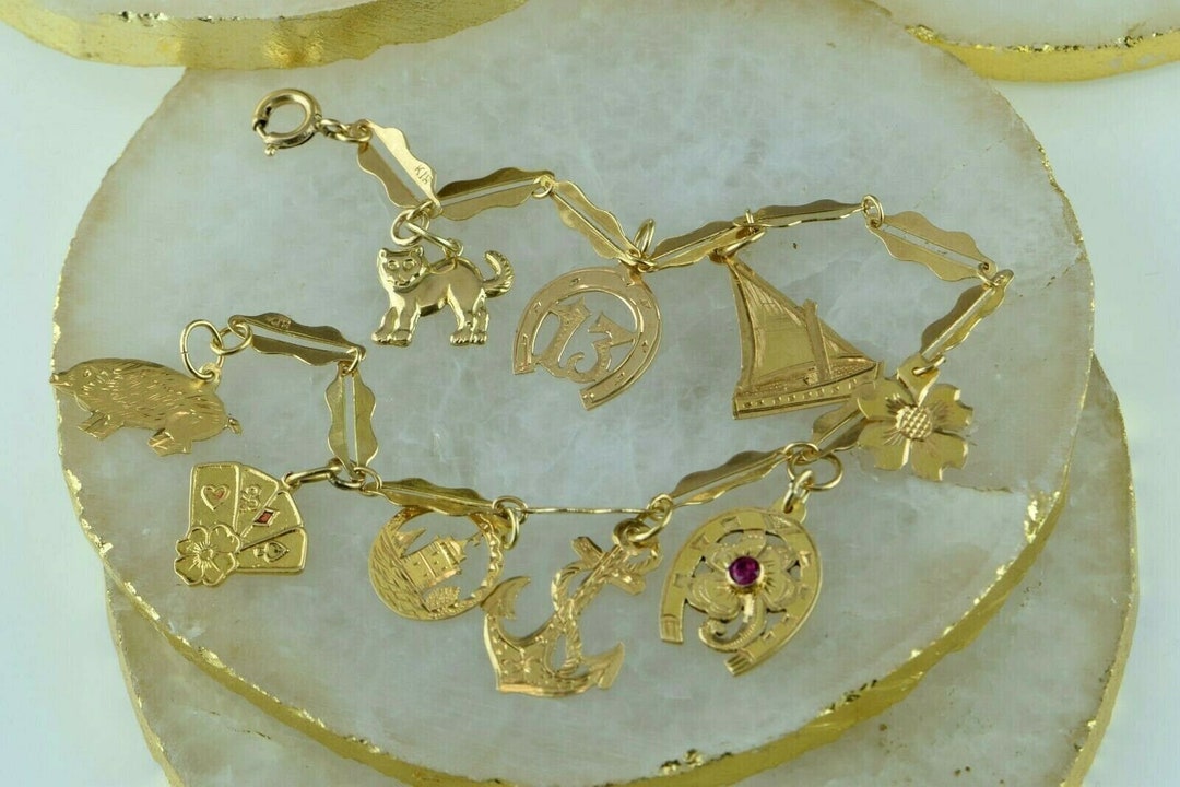 Vintage 18K YG Handmade Maritime & Luck Charm Bracelet - Etsy