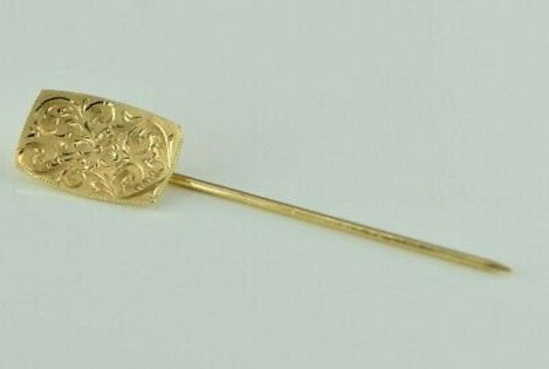 14K Yellow Gold Hand Engraved Stick Pin Circa 1970 - Etsy