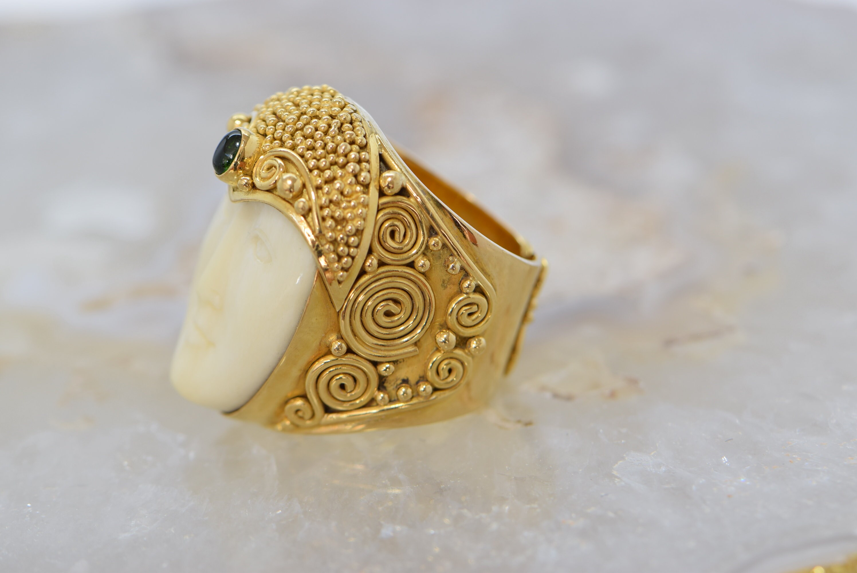 Superb 18K Large Yellow Gold Ring with a Woman's Head & | Etsy