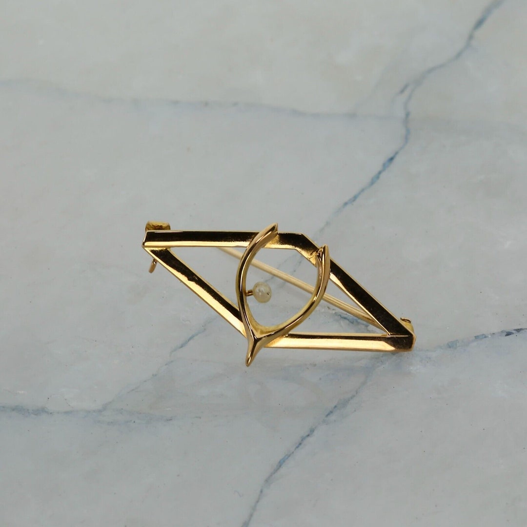 14K Yellow Gold With Seed Pearl Wishbone Pin Circa 1950 - Etsy
