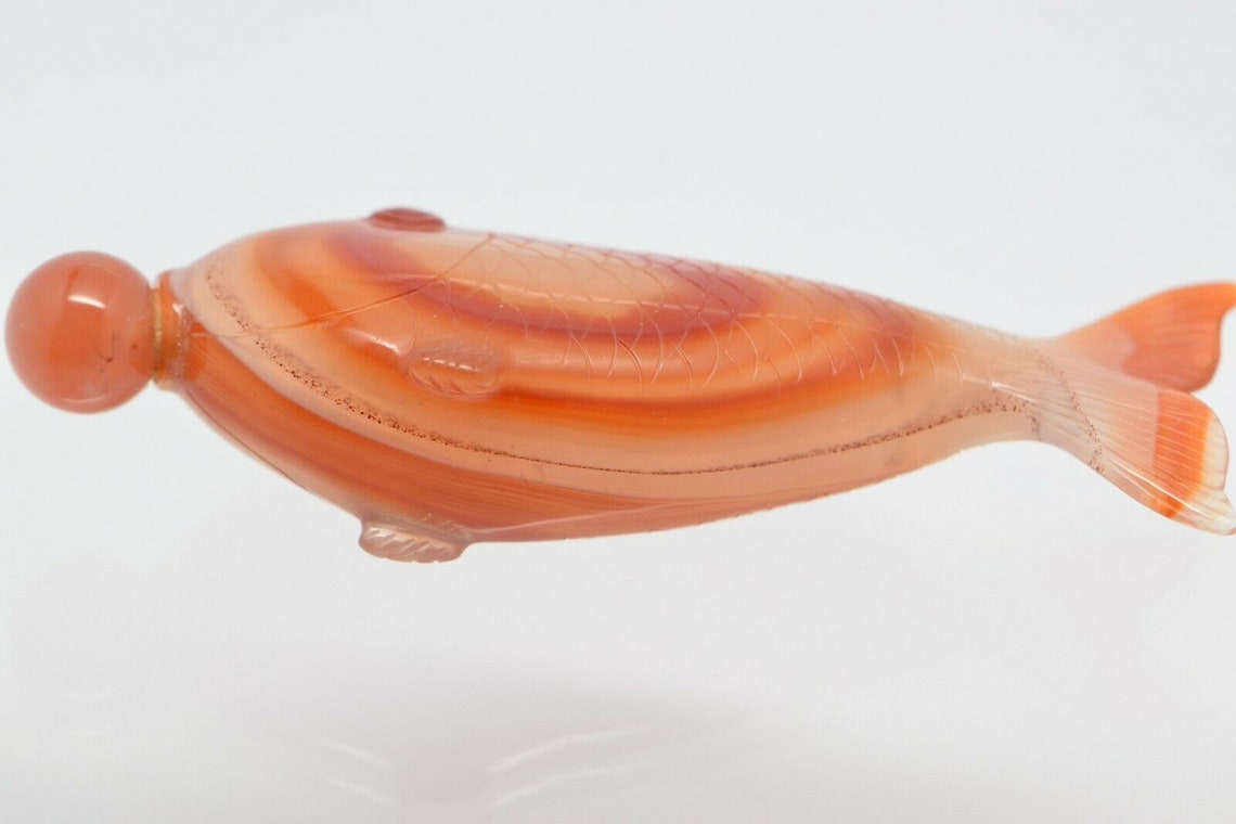 Chinese Banded Agate Snuff Bottle Bone Dipper Fish Form Circa - Etsy