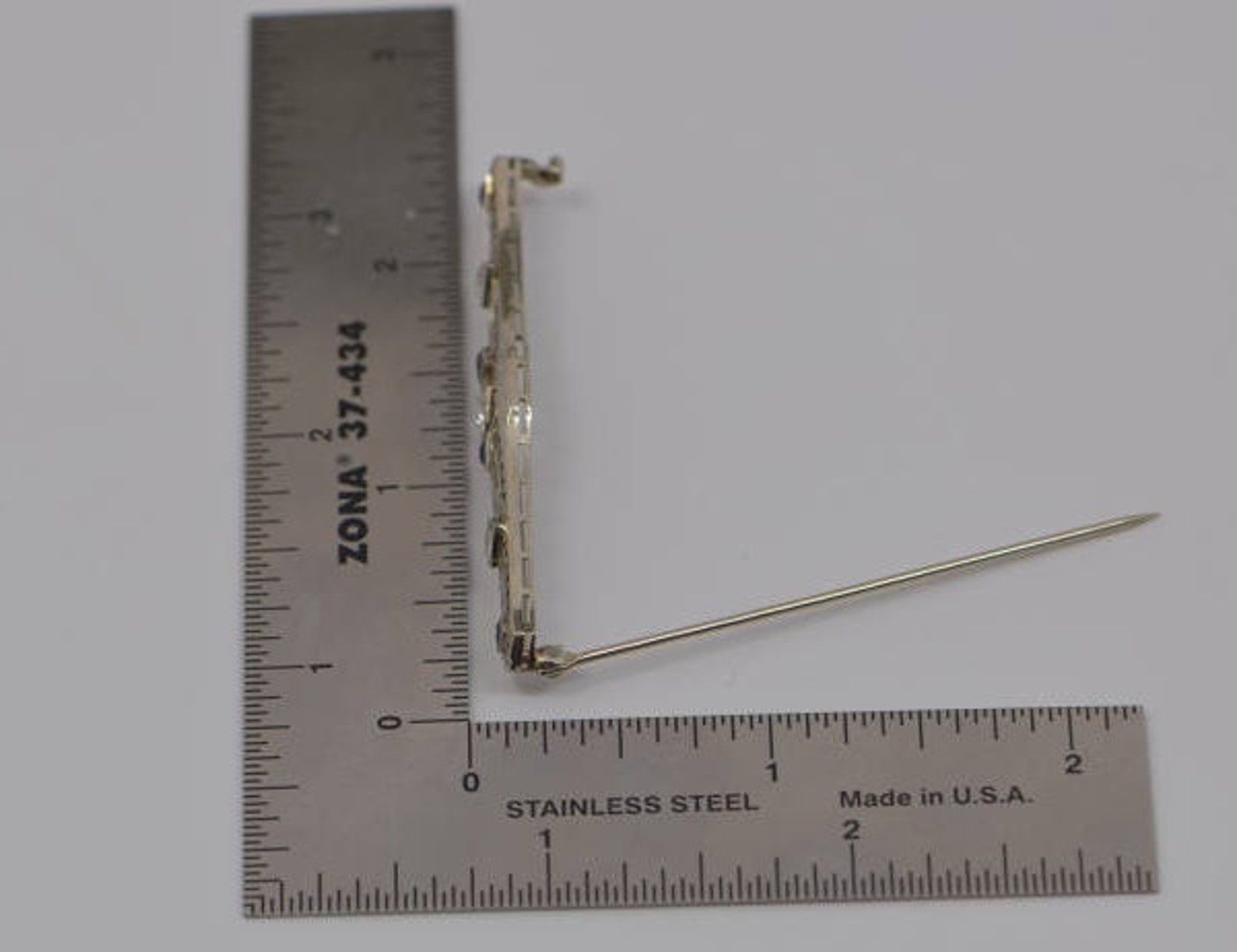 14K White Gold Art Deco Style Bar Pin With Diamonds & - Etsy