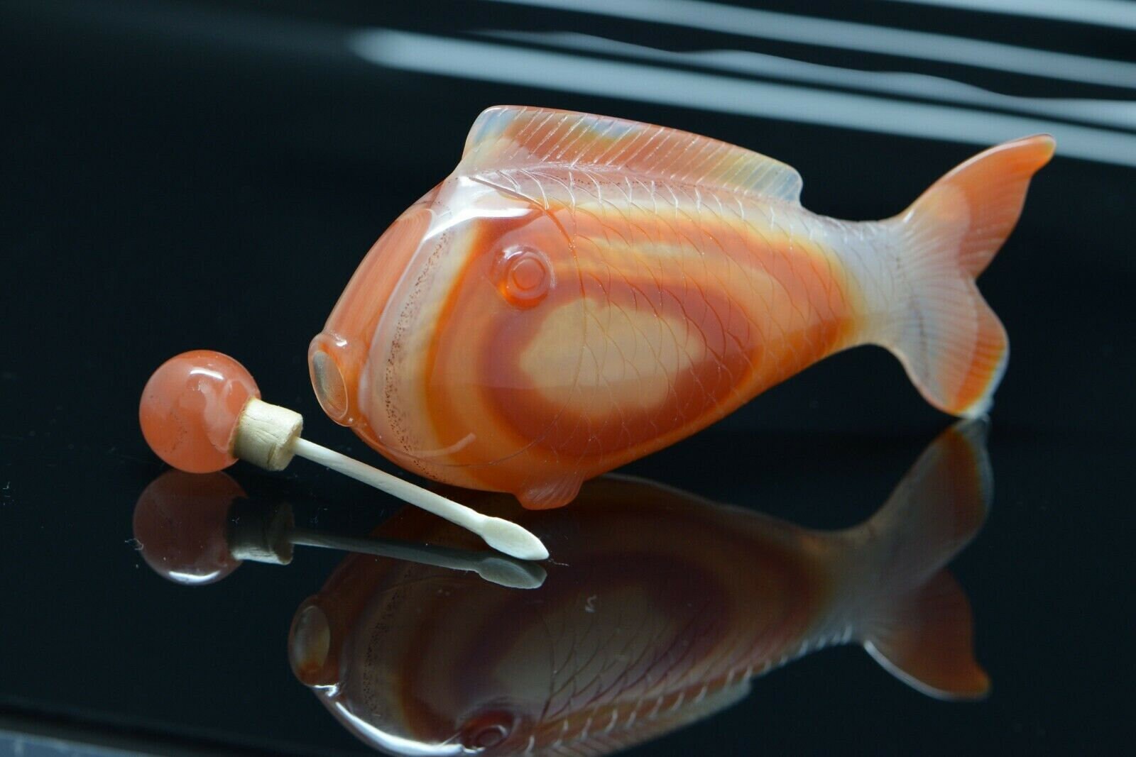 Chinese Banded Agate Snuff Bottle Bone Dipper Fish Form Circa - Etsy