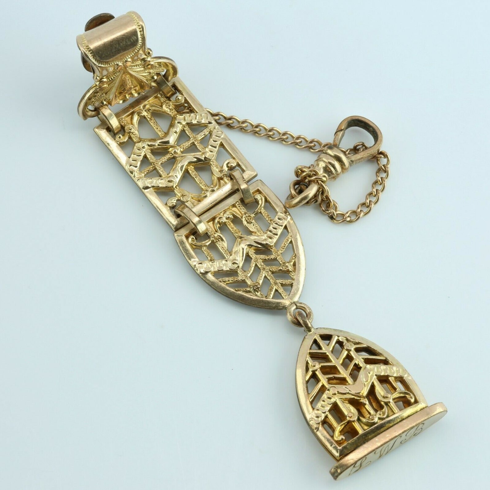 Antique Gold Filled Watch Fob and Clip for Belt Monogram LWB Circa 1930 ...