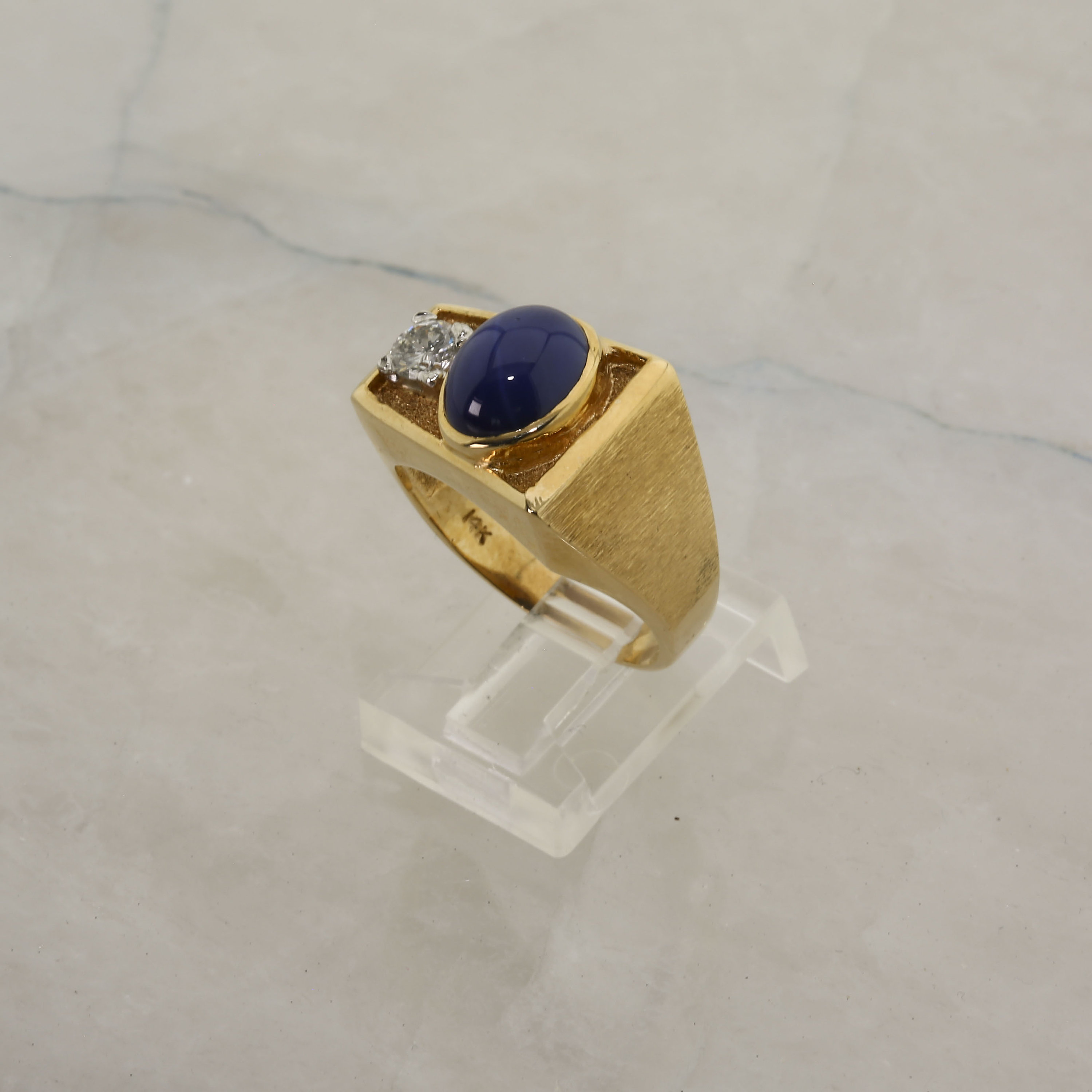 Vintage 14K YG Men's Blue Linde Star Sapphire and Diamond | Etsy