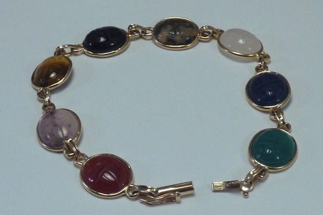 14K Yellow Gold Assorted Colored Stone, 7 Inch Bracelet - Etsy