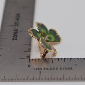 Vintage 10K Yellow Gold Enameled Shamrock Pin With Diamond and Seed ...