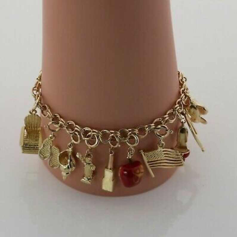 14K Yellow Gold Charm Bracelet With 18 Miscellaneous Charms - Etsy