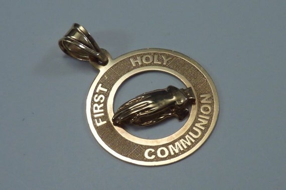 14K Yellow Gold "First Holy Communion" Pendant - Gem