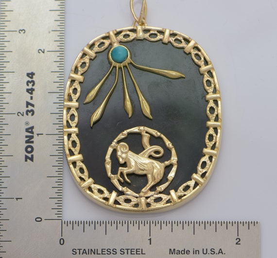 14K Yellow Gold Nephrite Jade Pendant with Turquoise … - Gem
