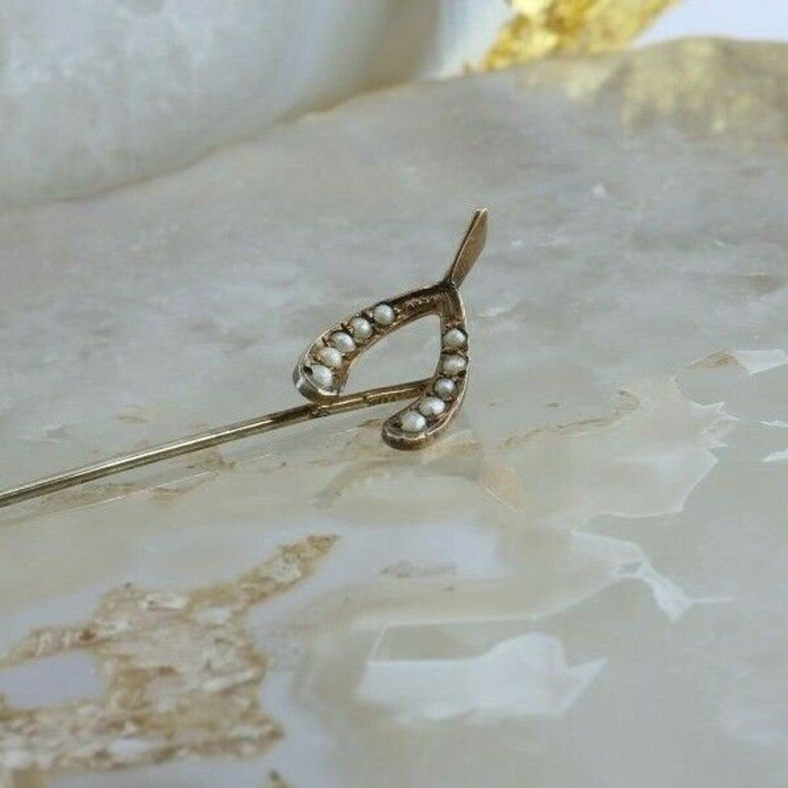 Vintage 14K Yellow Gold Pearl Wishbone Stick Pin Circa 1950 - Etsy