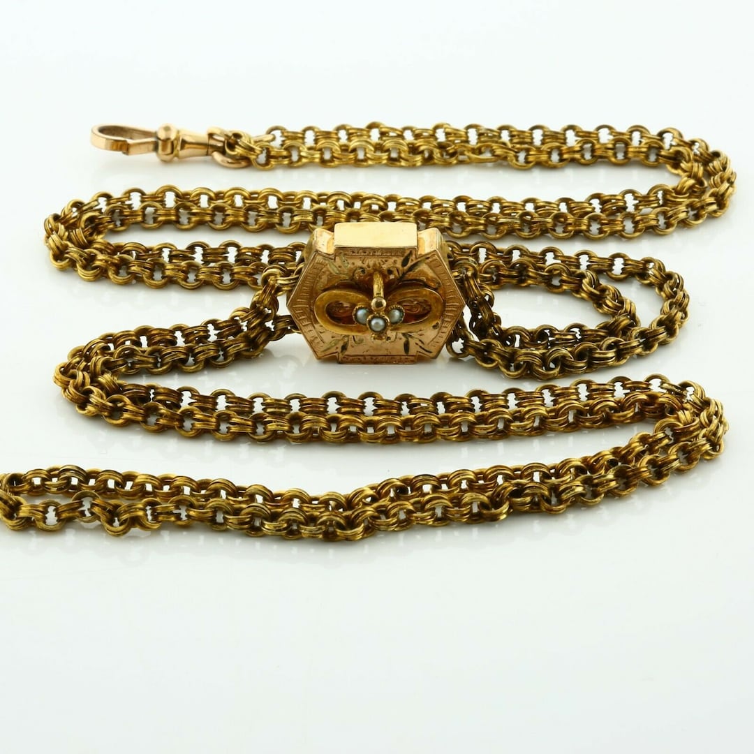 Antique 10K Gold Filled Watch Slide Chain 44 Inches Circa 1890 - Etsy