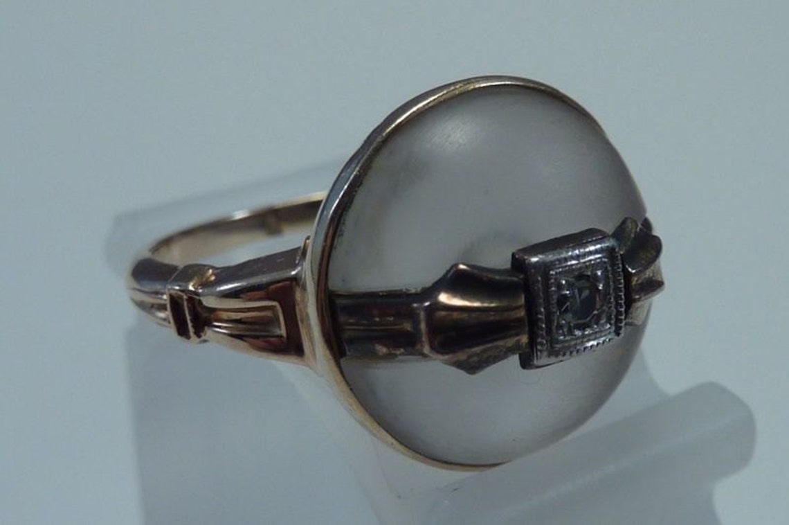 10K Unusual Design Round Clear Glass W/diamond Ring Size 4.5 - Etsy