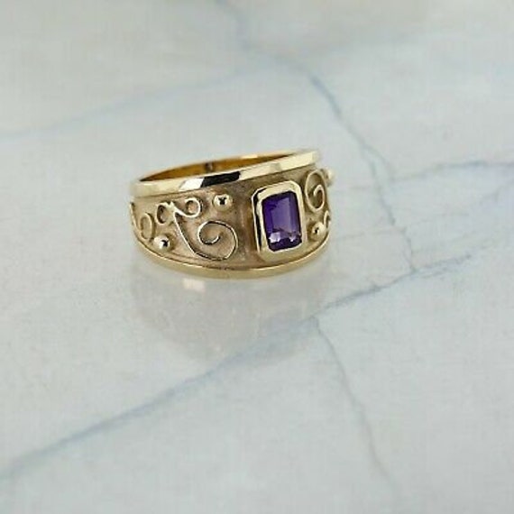 10K Yellow Gold Bezel Set Rectangular Amethyst Ring S… - Gem