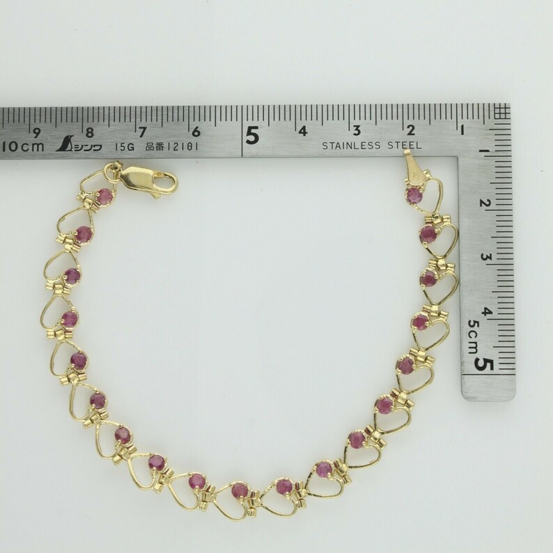 14K Yellow Gold 2 Ct Tw Ruby Heart Bracelet 7 Inches Circa - Etsy