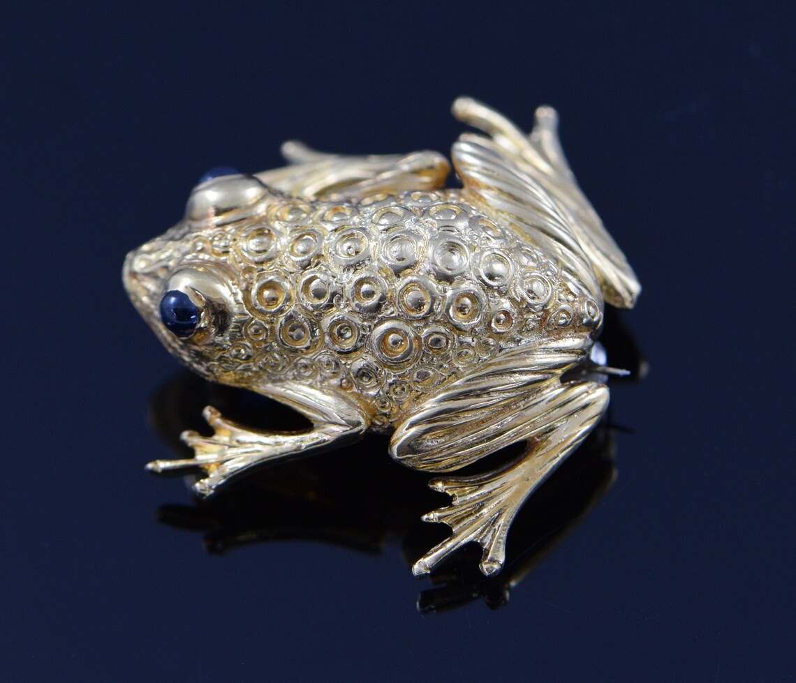 Vintage 18K Yellow Gold Frog Brooch/pin With Sapphire Cabochon - Etsy